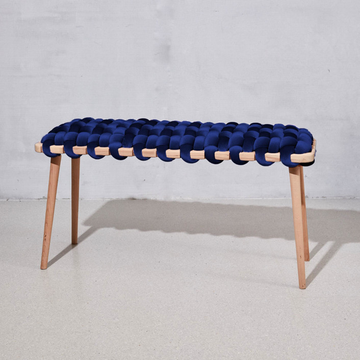 Midnight Blue Velvet Woven Bench 120cm Benches by Knots Studio | Minted