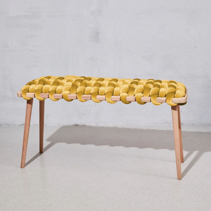 Illuminate Yellow Velvet Woven Bench 94 CM Benches by Knots Studio | Minted