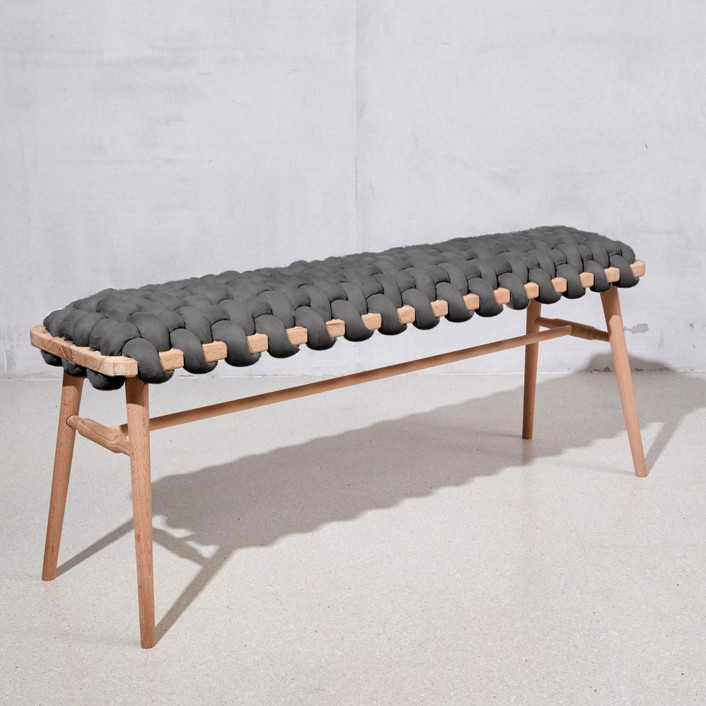Graphite Vegan Suede Woven Bench 120cm Benches by Knots Studio | Minted