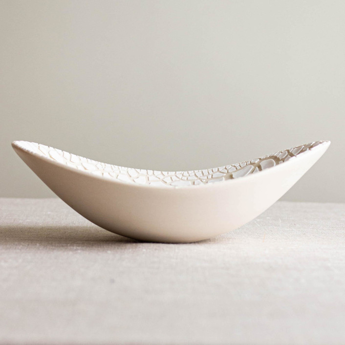 White Lichen Glazed Undulating Rim Vessel Decorative Object by Lisa ...
