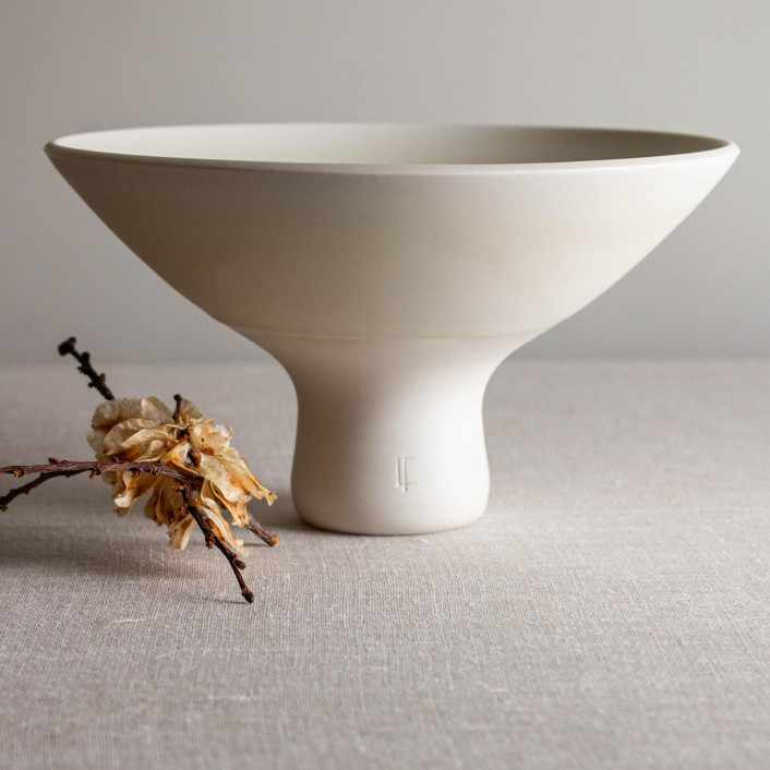 Crystalline White Matte Glazed Pedestal Vessel Decorative Object by ...