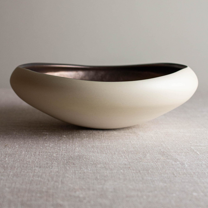 Textured Bronze Glazed Vessel with Undulating Rim Decorative Object by ...