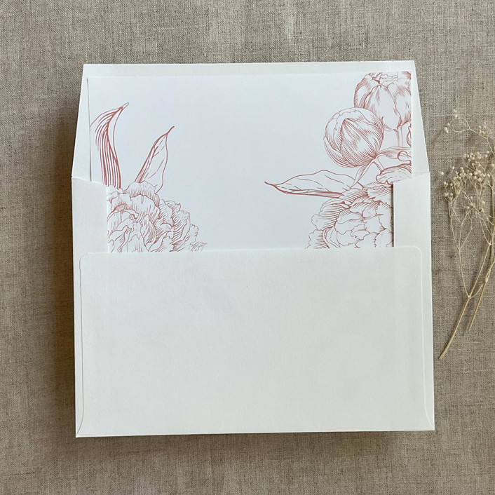 Old rose grand peony floral envelope liner for A7 square flap envelope ...