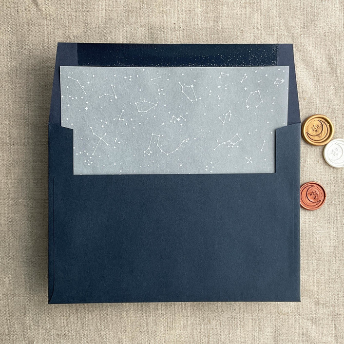 white ink print Stella Celestial printed vellum envelope liner for A7 ...
