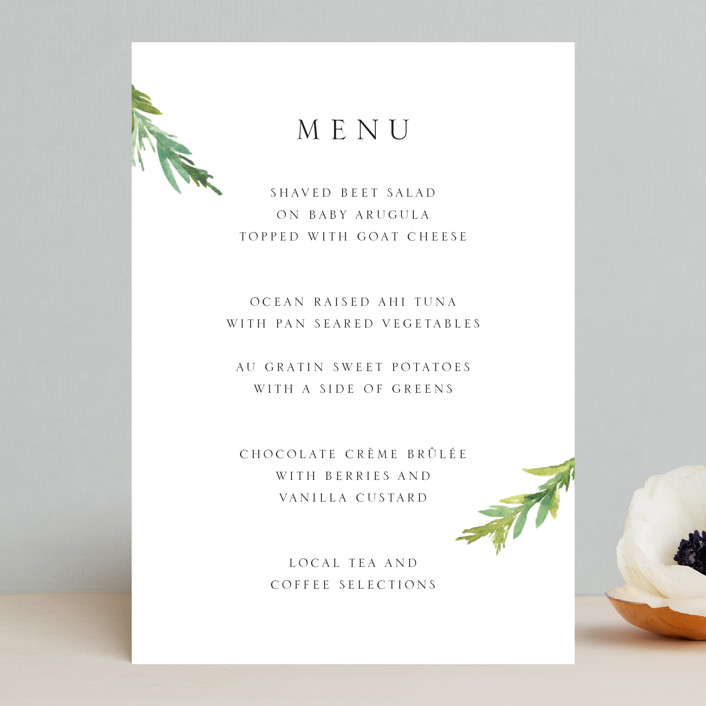 Simple Pine Branches Menus by Mere Paper | Minted
