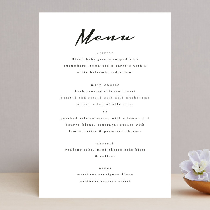 Dressed in White Menus by Angela Garrick | Minted