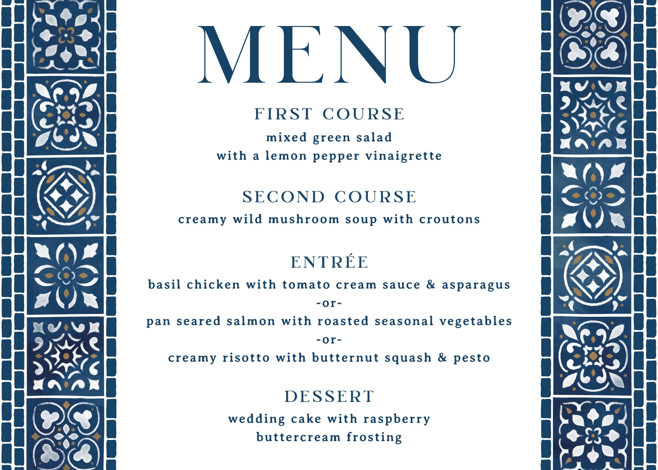 Mediterranean Tiles Menus by GeekInk Design | Minted