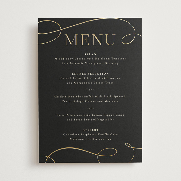 Black Tie Affair Foil-Pressed Menus by Hooray Creative | Minted