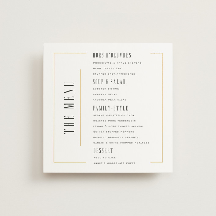 Documentary Foil-Pressed Menus by Heather Schertzer | Minted