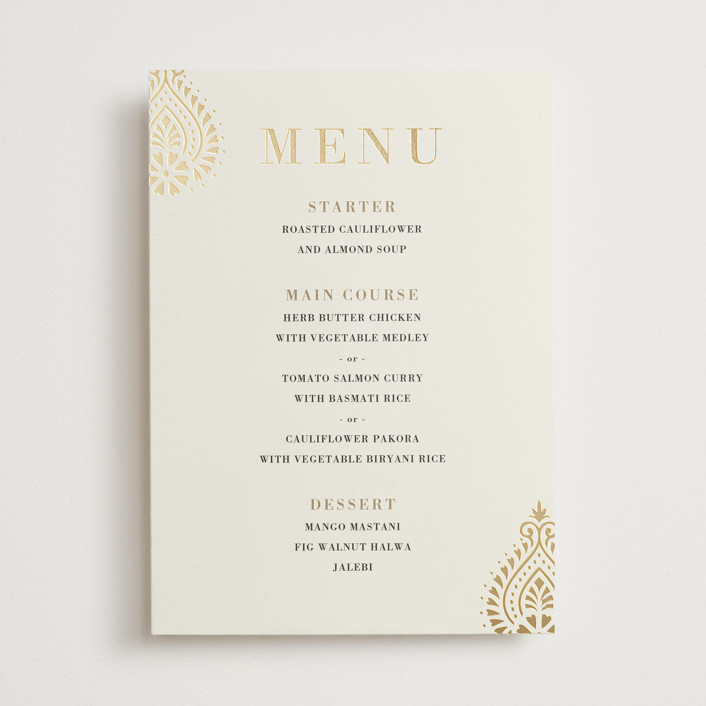 Henna Stamp Foil-Pressed Menus by Oma N. Ramkhelawan | Minted