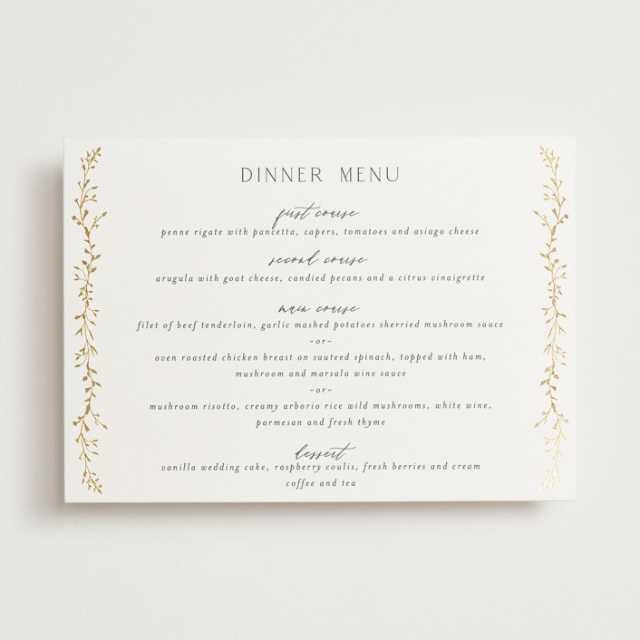 Delicate Vine Foil-Pressed Menus by Susan Moyal | Minted