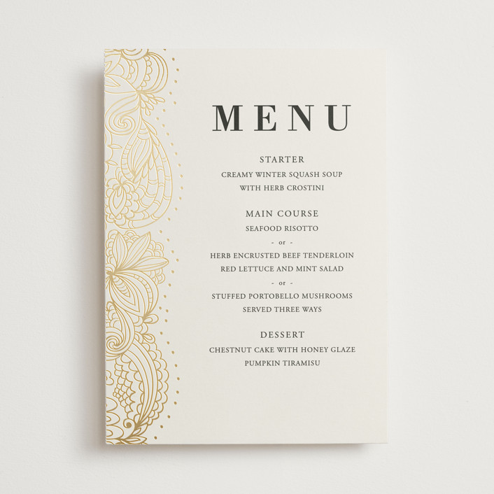 Elegant Henna Foil-Pressed Menus by Oma N. Ramkhelawan | Minted