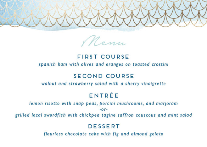 Sea Crest Foil-Pressed Menus by Kaydi Bishop | Minted