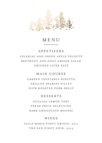 Golden Pines Foil-Pressed Menus by Bethan | Minted