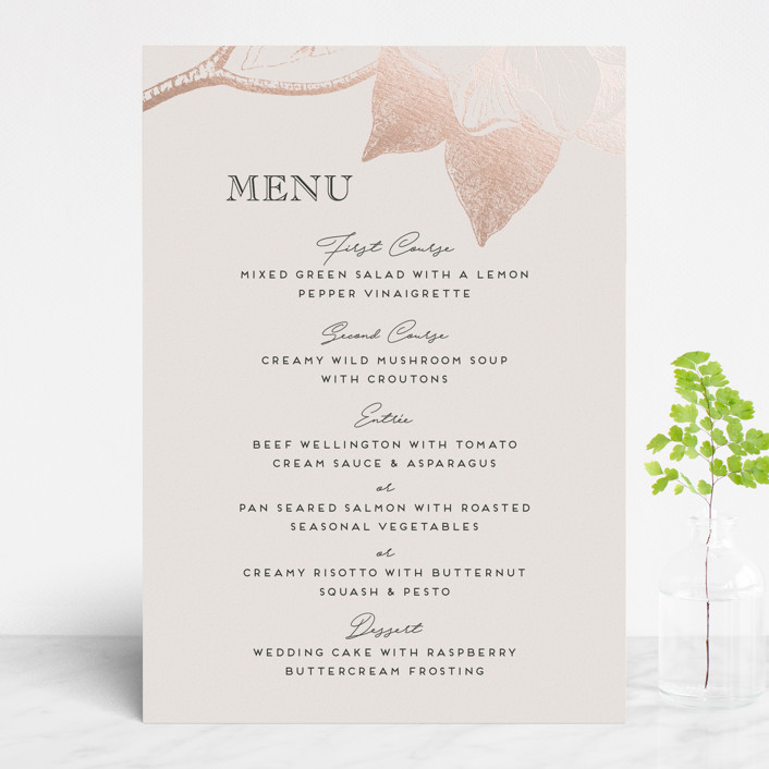 The Land of Magnolias Foil-Pressed Menus by Design Lotus | Minted