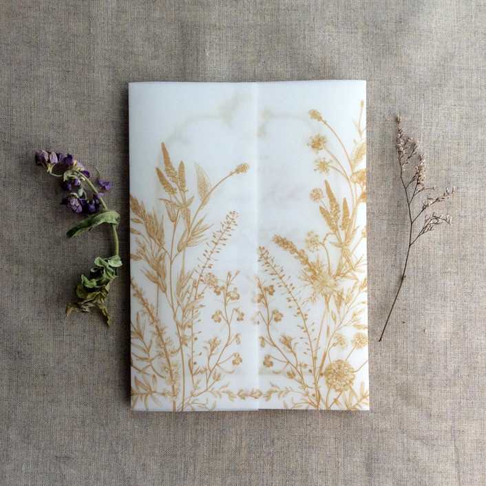 Faux Gold English botanical garden floral vellum wrap for 5x7 card ...