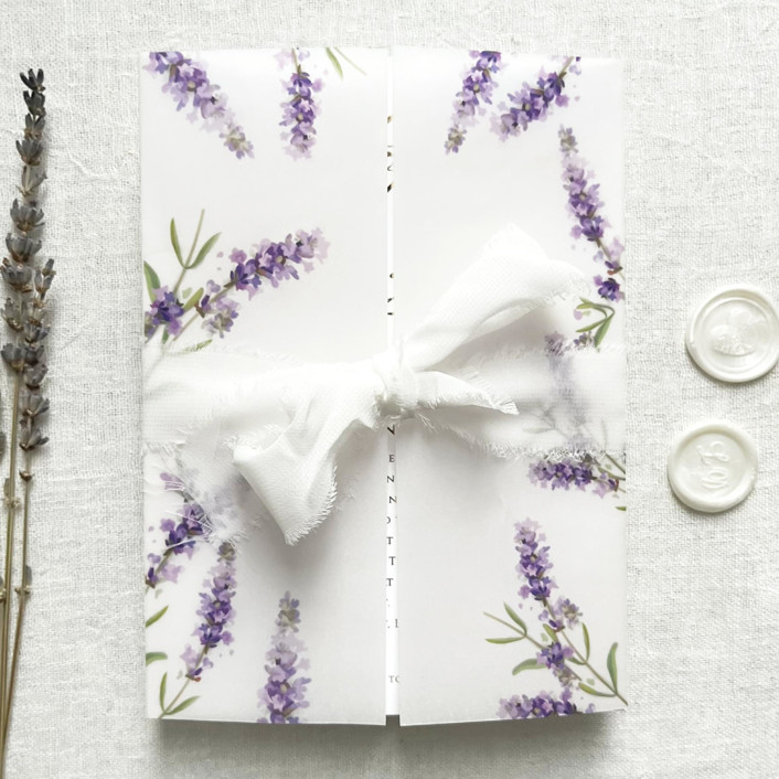 Lavender floral printed vellum wrap for 5x7 card , Set of 10 Invitation ...