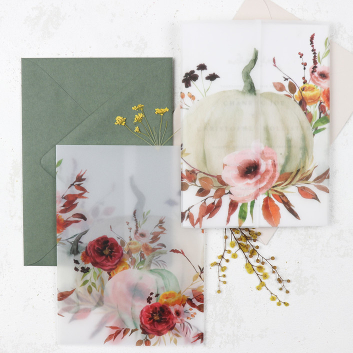 Fall Pumpkin Vellum Wraps for Holiday Cards and Wedding Invites | Size ...