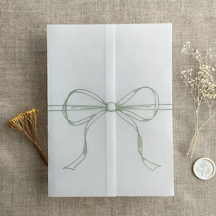 Sage ribbon bow printed vellum wrap for 5x7 card | pack of 10 ...