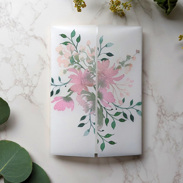 Delicate Floral Watercolor Vellum Wrap | Set of 10 Invitation Jackets ...