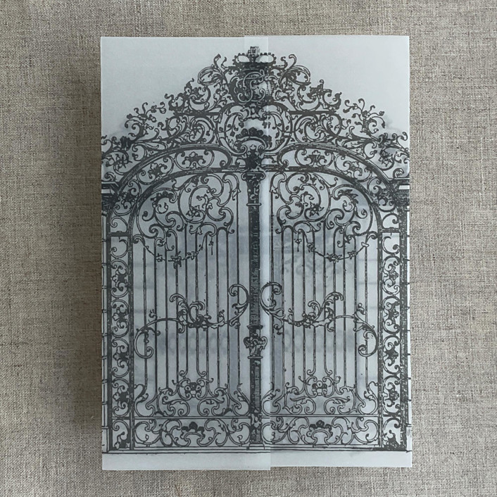 Slate gray vintage style gate to the palace gardens vellum wrap for 5x7 ...