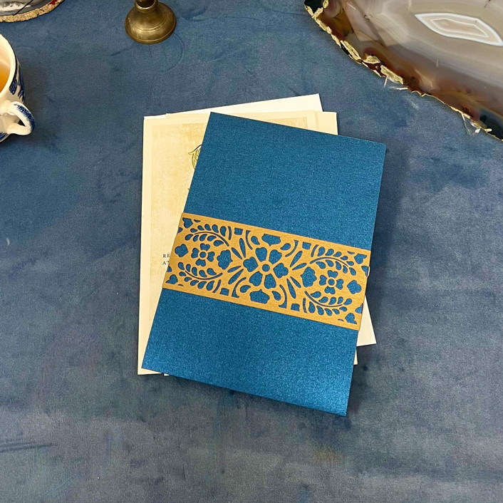 Laser Cut Belly Band, Ava Pattern in Antique Gold, Set of 25 Invitation ...