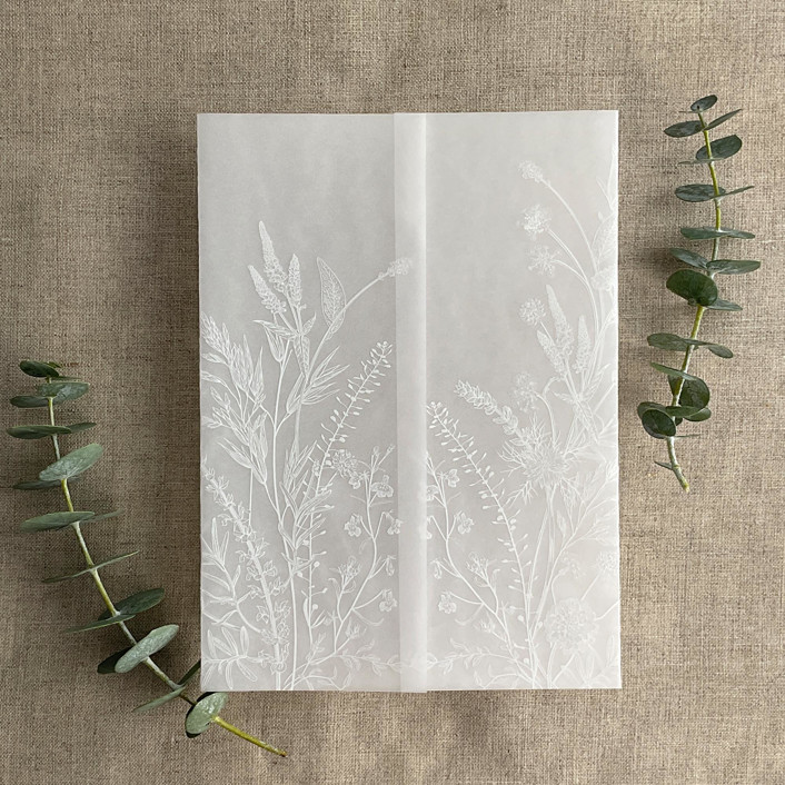 White Frosted English botanical garden floral printed vellum wrap for ...