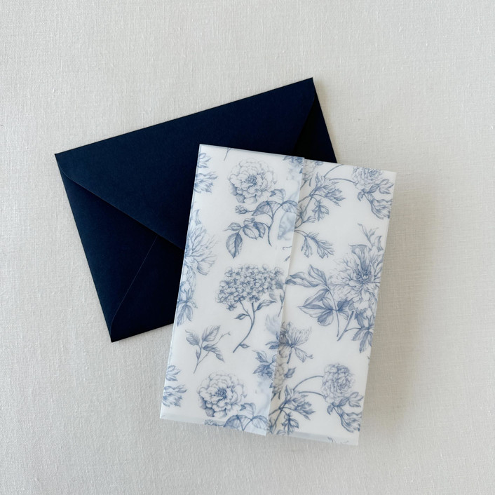 French Blue Toile Vellum Jacket for Wedding Invitations & Cards (Set of ...