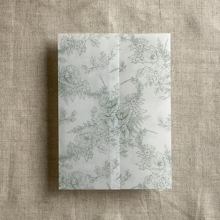 Sage poppy floral toile printed vellum wrap for 5x7 card | pack of 10 ...