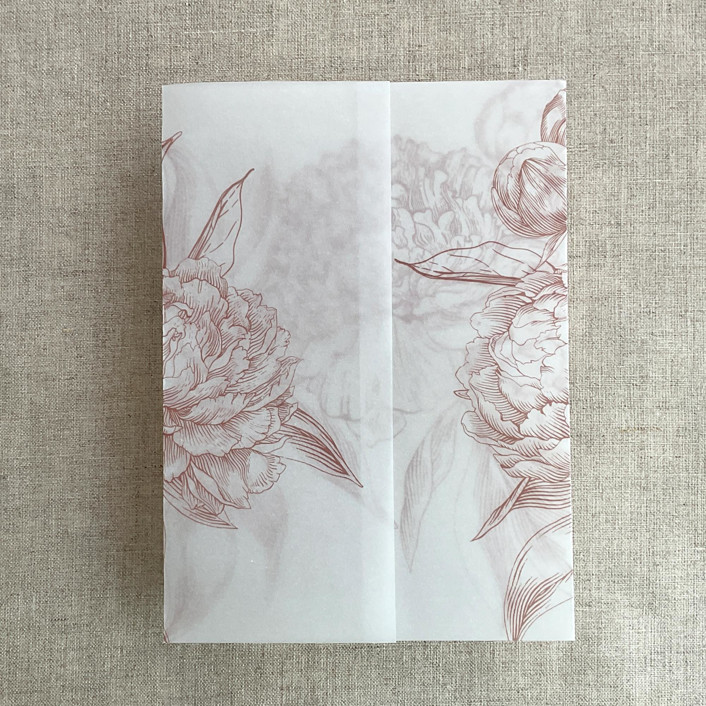 Old rose etched grand peony floral printed vellum wrap for 5x7 card ...
