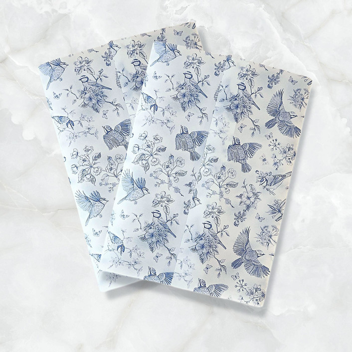 French Blue Bird Toile Vellum Jacket (Set of 10) Invitation Jackets and ...