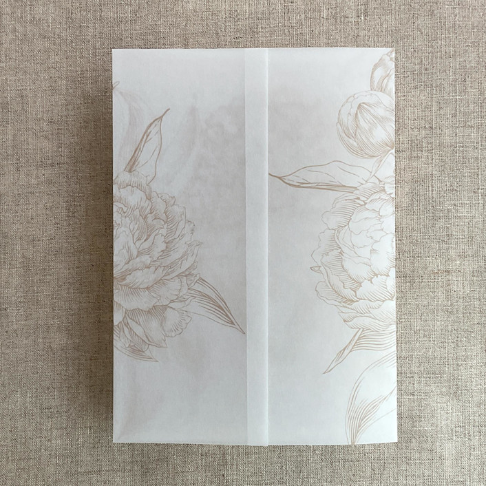 Cashmere etched grand peony floral printed vellum wrap for 5x7 card ...