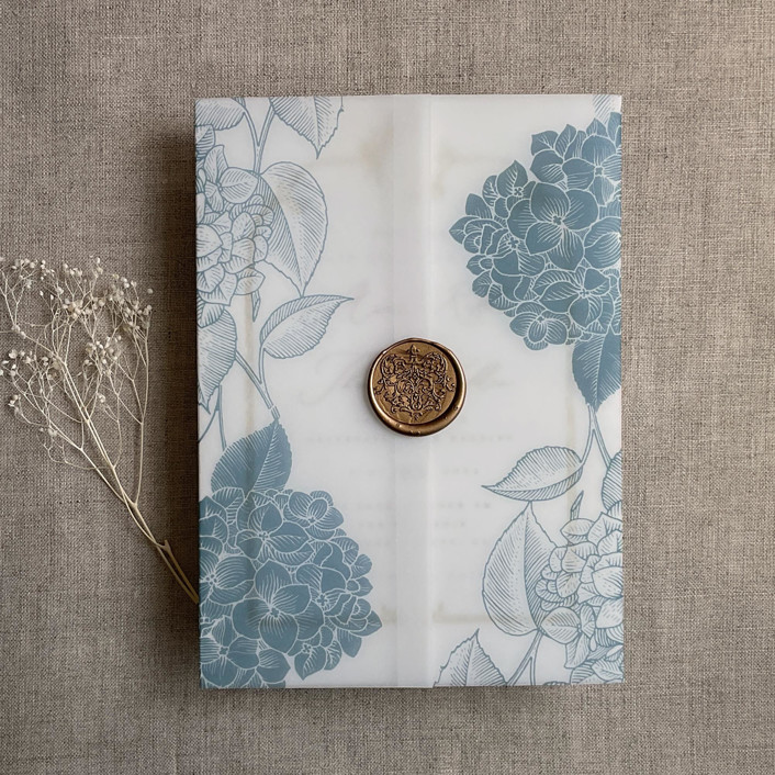 Steel blue Hydrangea floral printed vellum wrap for 5x7 card | pack of ...