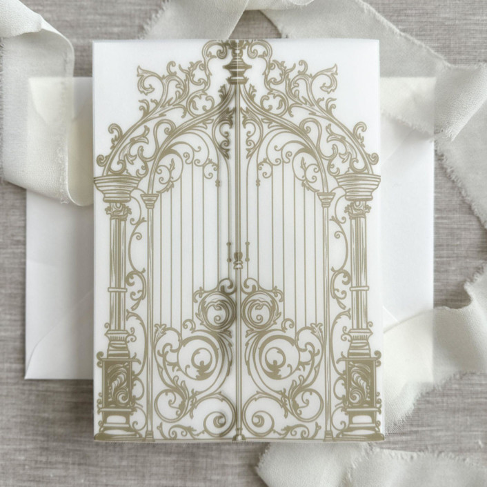 Sage green ornamental gate jacket for invitations | Set of 10 ...