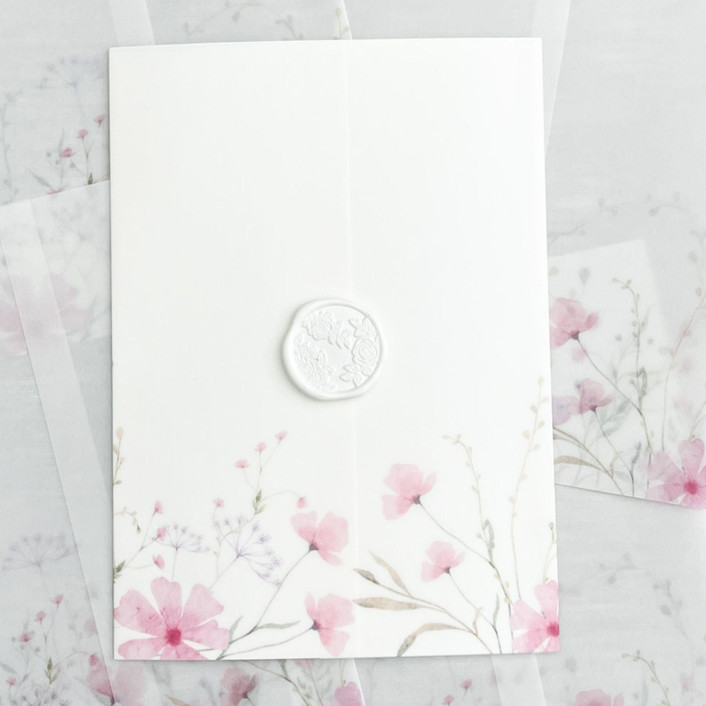 Pink wildflowers vellum wraps for 5x7 invitations | Set of 10 ...