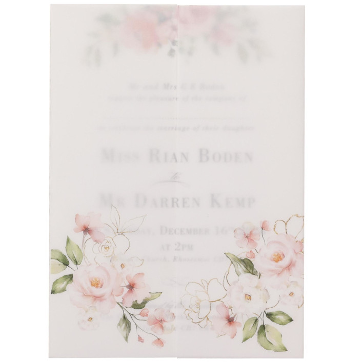 Floral Vellum Jacket for 5x7 Card, Set of 10 Invitation Jackets and ...