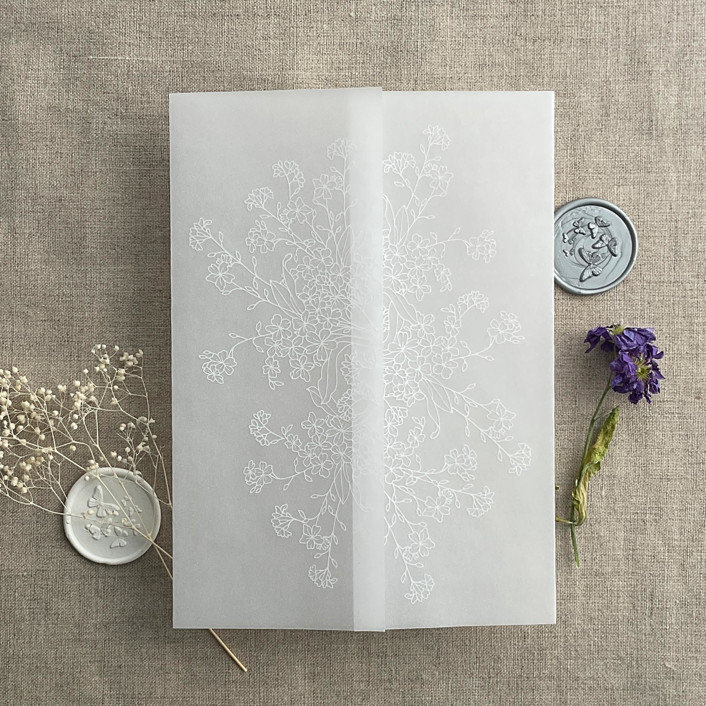 White ink print Little wildflowers cluster printed vellum wrap for 5x7 ...
