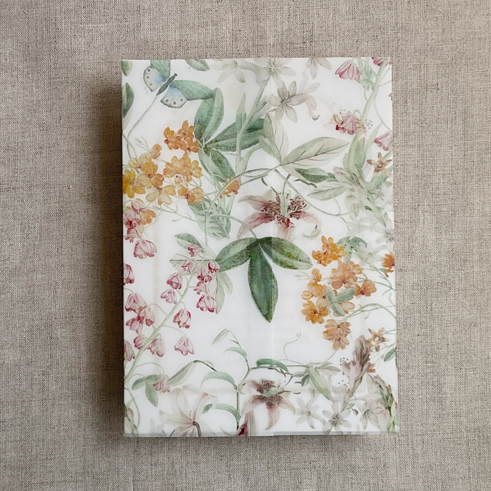 Fresco style Sage orange buttercup floral garden printed vellum wrap ...