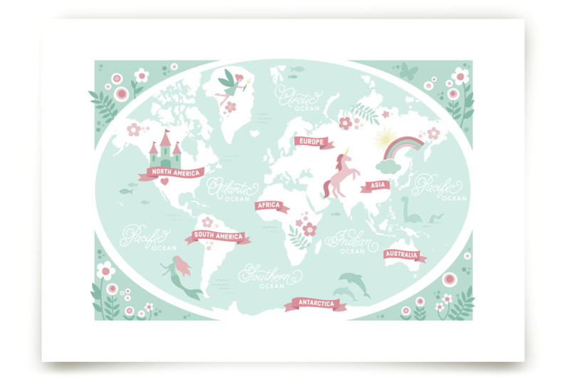 Enchanted World Map Children's Art Prints by Jessie Steury | Minted