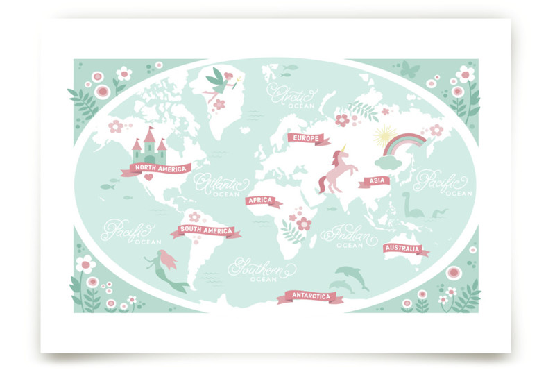 Enchanted World Map Children's Art Prints by Jessie Steury | Minted