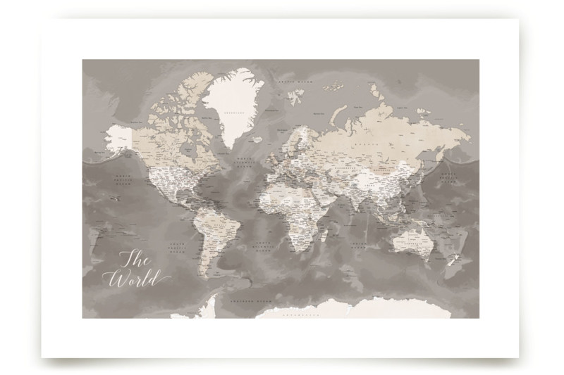 Davey detailed world map Fine Art Prints by Rosana Laiz Blursbyai | Minted