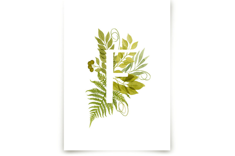Floral Monogram with Fern. Letter F Fine Art Prints by Helga Wigandt ...
