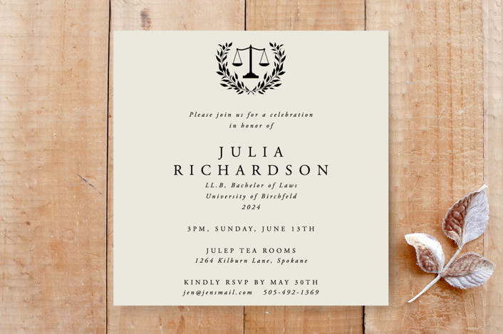 Legal Qualifications Law Scales and Laurel Wreath Square Invitation ...