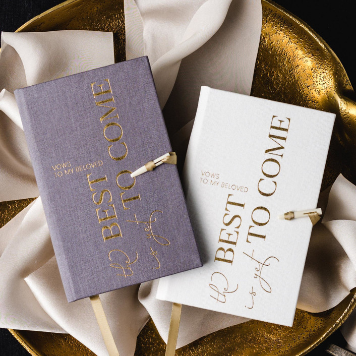 The Best is Yet to Come - Set of 2 Vow Books - Grey + White Wedding Vow ...