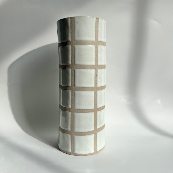 White Checkered Vase Vases by Made with Mudd | Minted