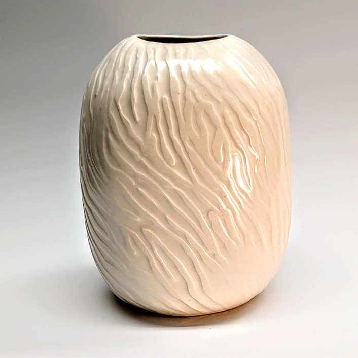 Oval textured white vase Vases by Liz Vigoda | Minted