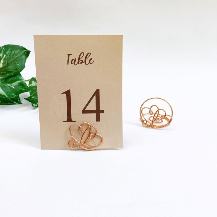Rose Gold Wire Double Heart Table Number Card Holder, Set of 5 ...