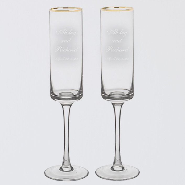 Wedding Couple Personalized Gold Rim Champagne Flutes, Set of 2 Couple ...