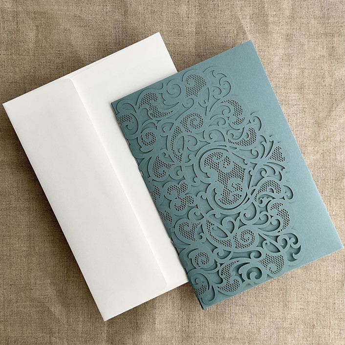Dust Blue Lace Lasercut Pocket | Pack of 10 | Envelopes Included ...