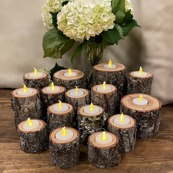 Rustic Wood Log LED Tea Light Candles, Set of 15 Candles by Oregon ...